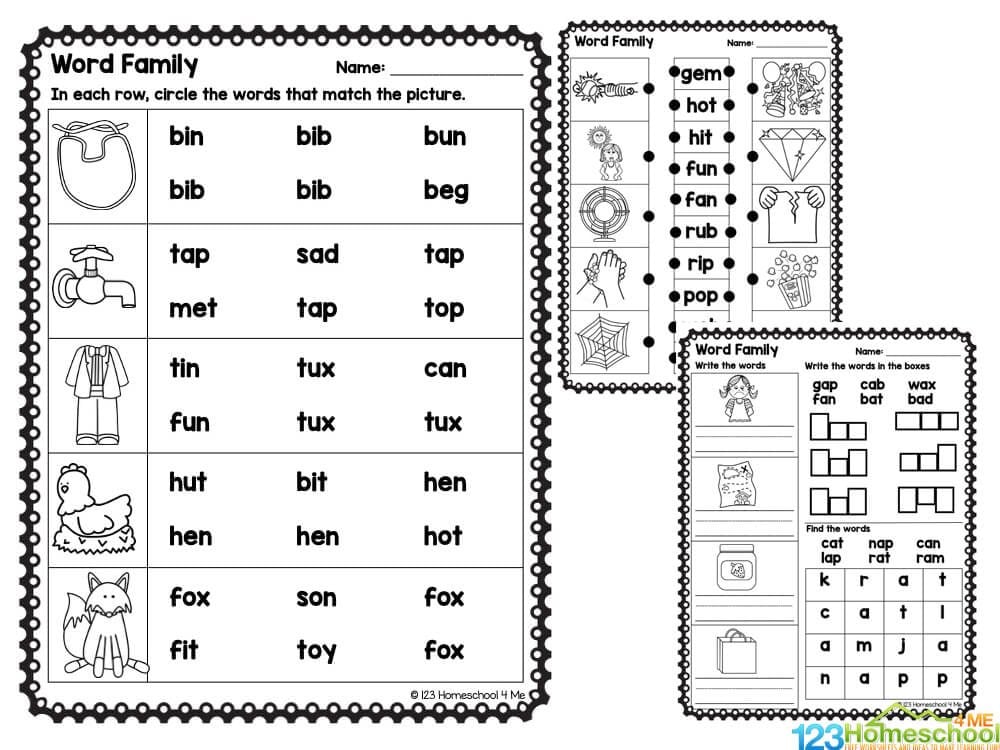 Word Family Worksheets