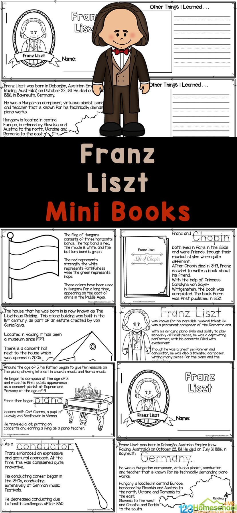 Music Composer Franz Liszt for Kids Mini Booklet