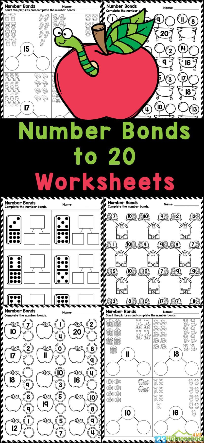 Free Number Bonds to 20 Worksheets for 1st Grade