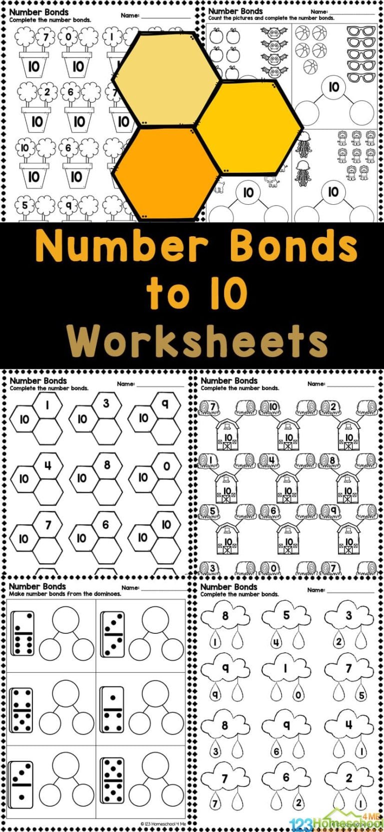 FREE Number Bonds to 10 Worksheets for Kindergarten