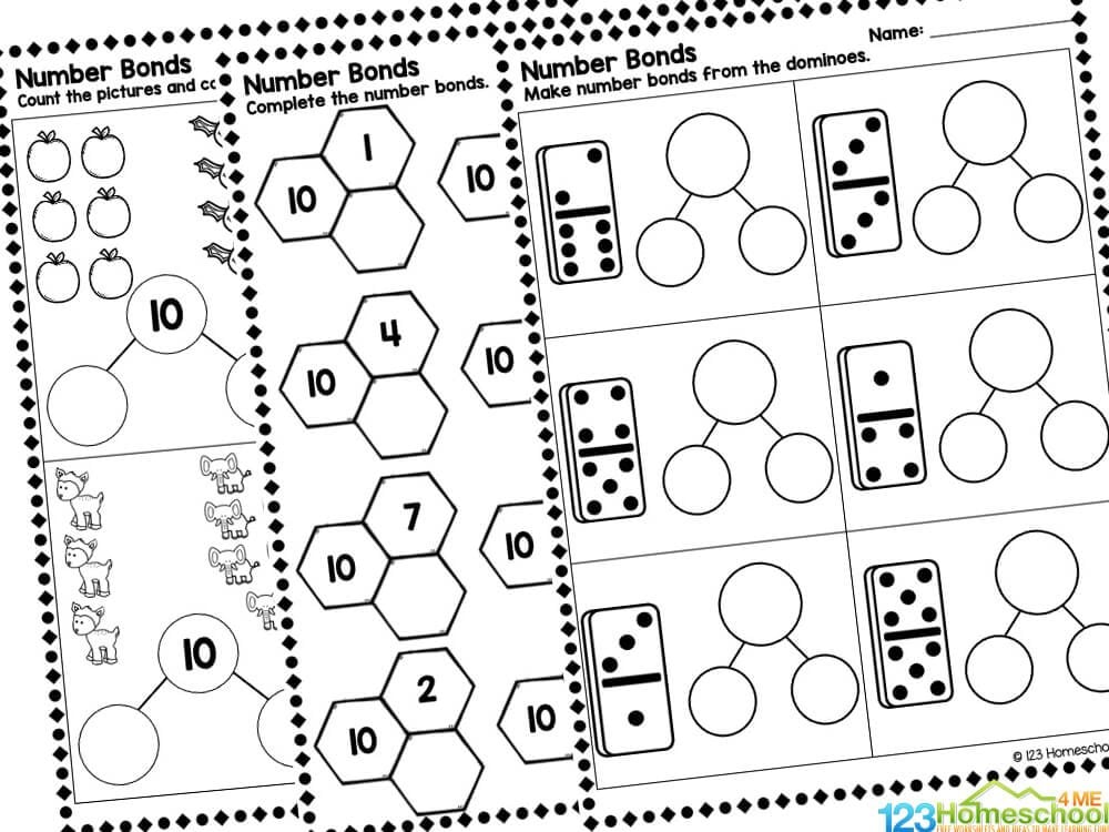 FREE Number Bonds to 10 Worksheets for Kindergarten