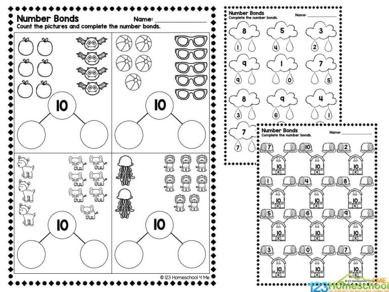 FREE Number Bonds to 10 Worksheets for Kindergarten