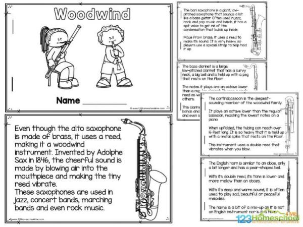 Woodwind Instruments for Kids - Free Printable Mini-Book