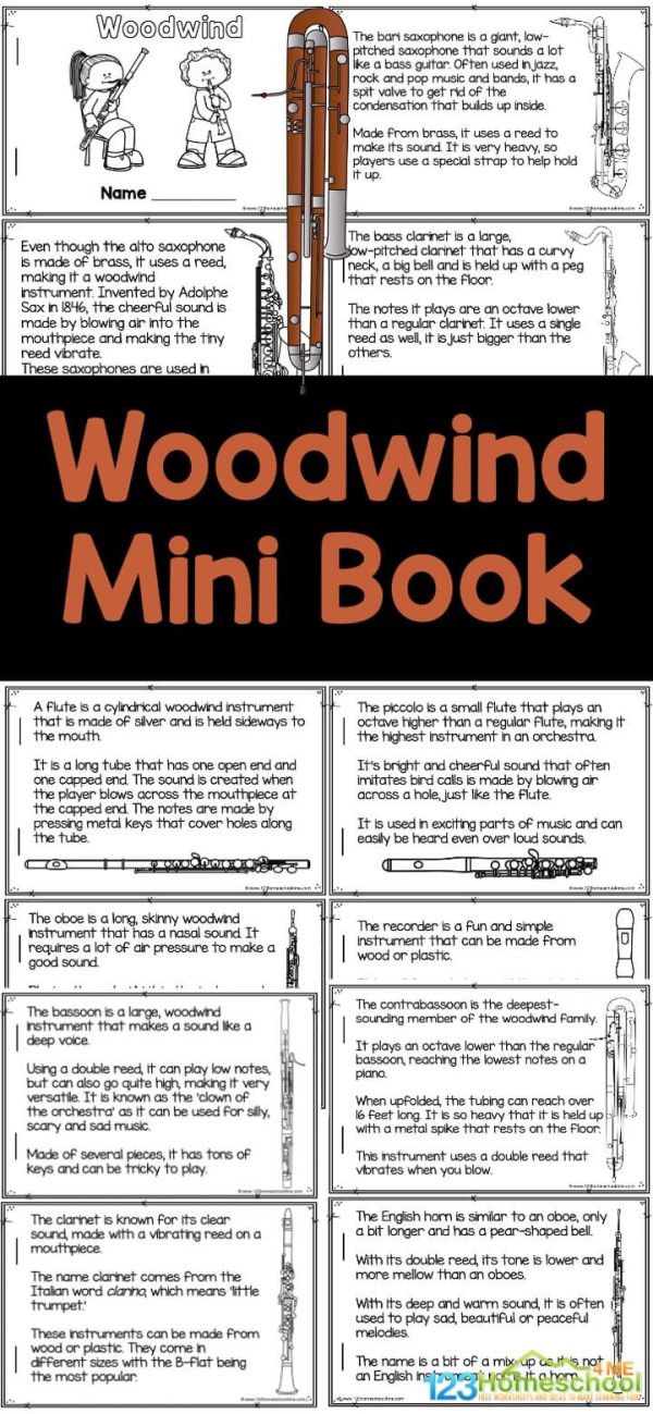 Woodwind Instruments for Kids - Free Printable Mini-Book