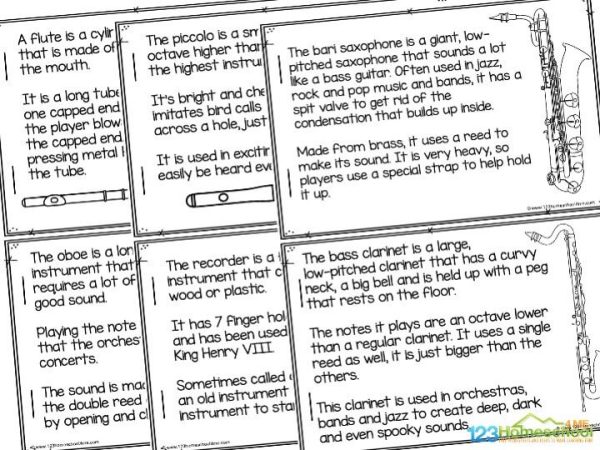 Woodwind Instruments for Kids - Free Printable Mini-Book