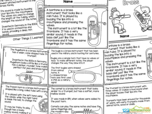 Brass Instruments for Kids Mini-Book